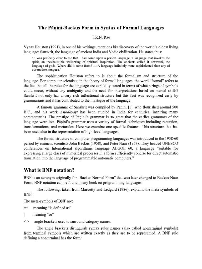 Panini Backus Form | PDF