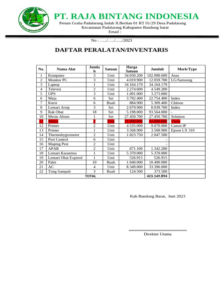 Daftar Peralatan | PDF