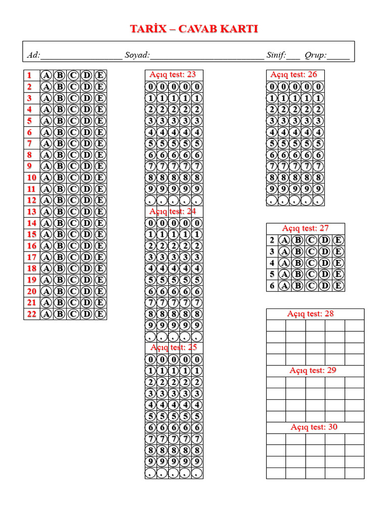 TARİX-Cavab Kartı | PDF