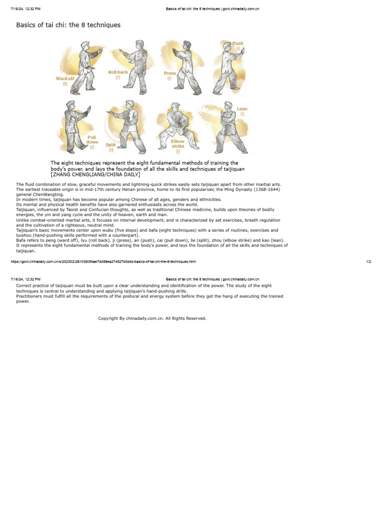 Basics of Tai Chi - The 8 Techniques - Govt - Chinadaily.com - CN | PDF | Tai Chi | Chinese ...