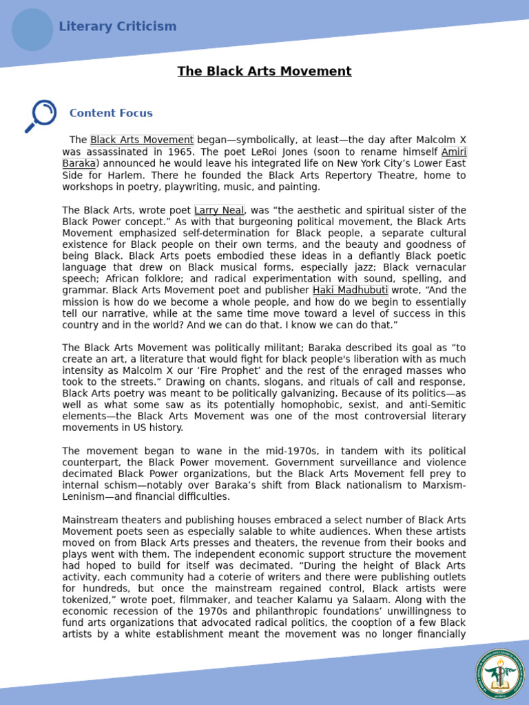 The Black Arts Movement | PDF