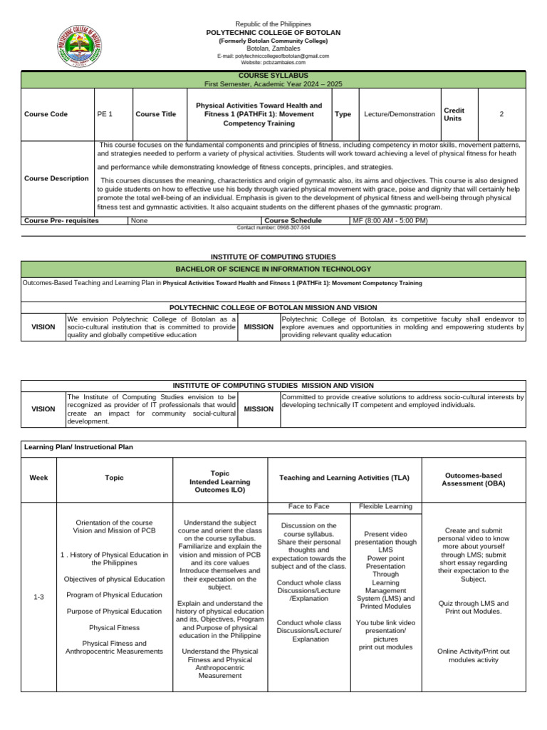 Pe-1 (1) Syllabus Fathfit | PDF | Gymnastics | Physical Education