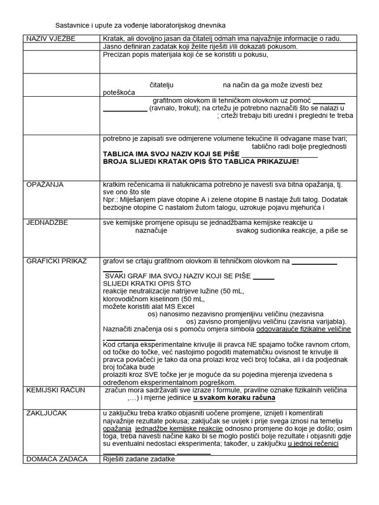 Upute Za Vođenje Laboratorijskog Dnevnika | PDF