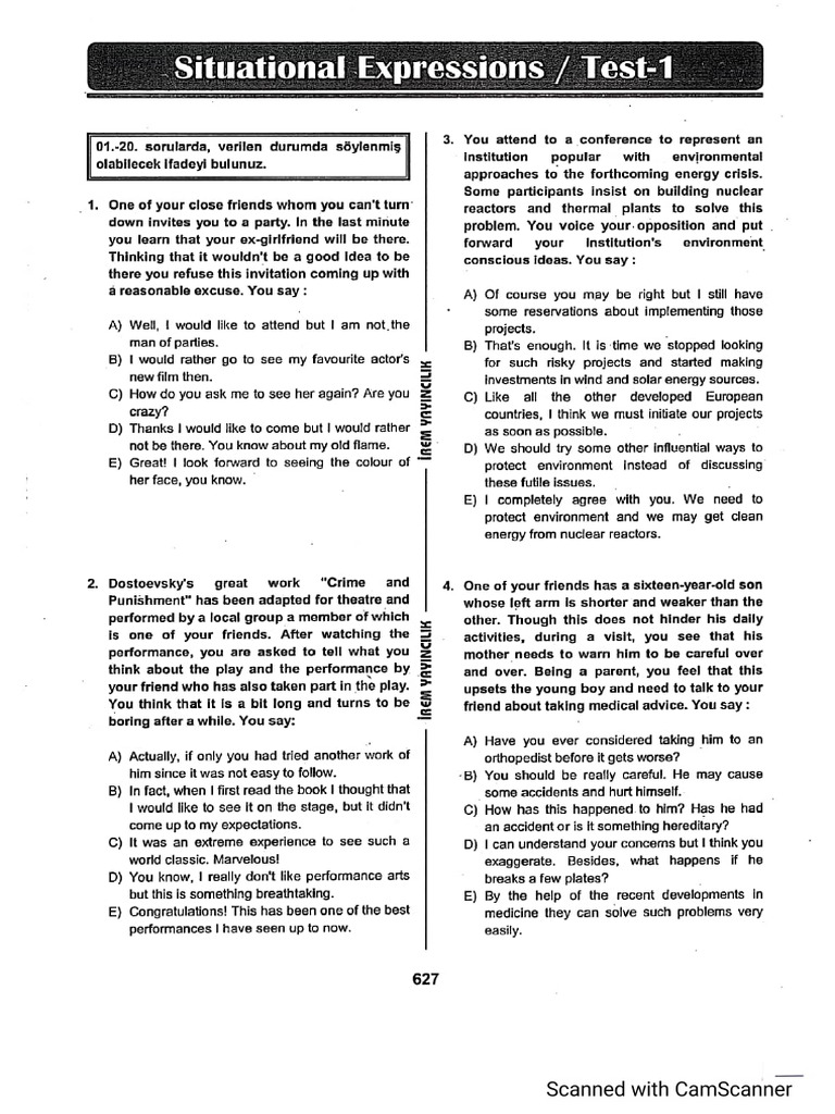 Situational Expressions Test 1 | PDF