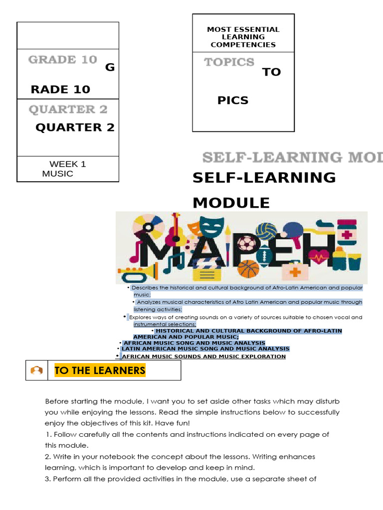 Mapeh 10 q2 Week 1 Music | PDF | Jazz | Rhythm