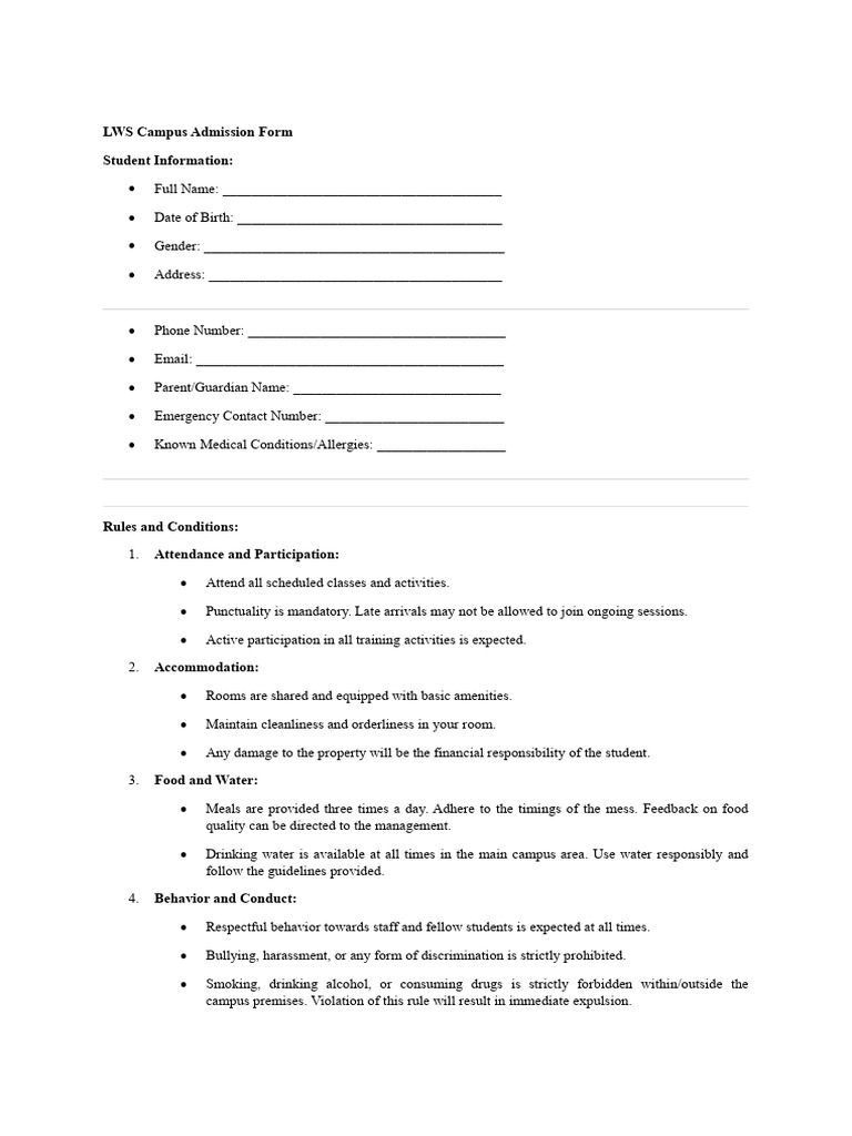 LWS Campus Admission Form Rules | PDF