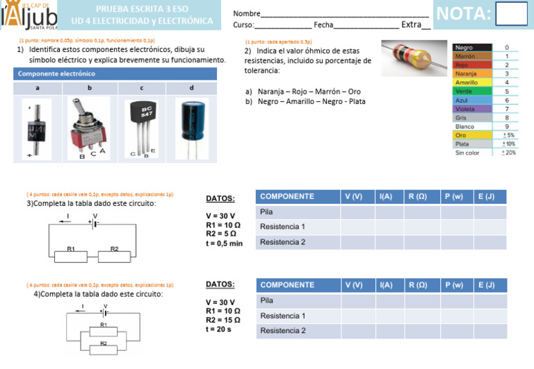 UD4 Prueba Escrita Ejemplos 3ESrf | PDF | Resistor | Ingenieria Eléctrica