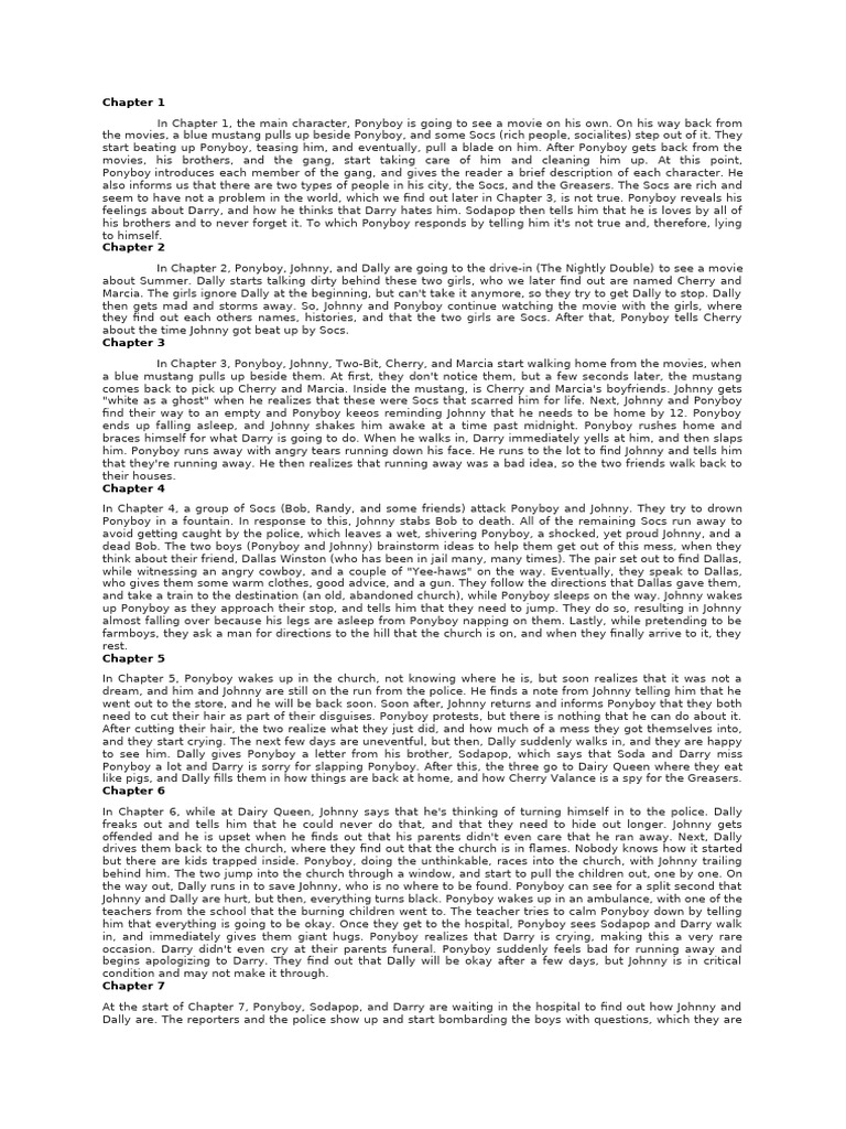 Outsiders Chapter Summaries | PDF