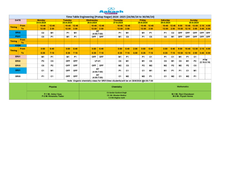 Engineering - Time Table J4 - 24-06-24 To 30-06-24 | PDF