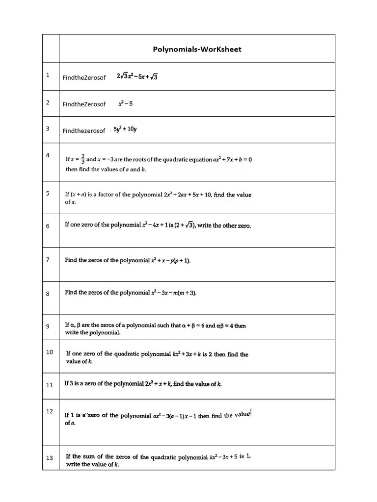 Polynomials Worksheet | PDF