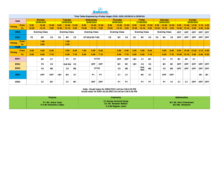 Engineering - Time Table J4 - 23-09-24 To 29-09-24 | PDF