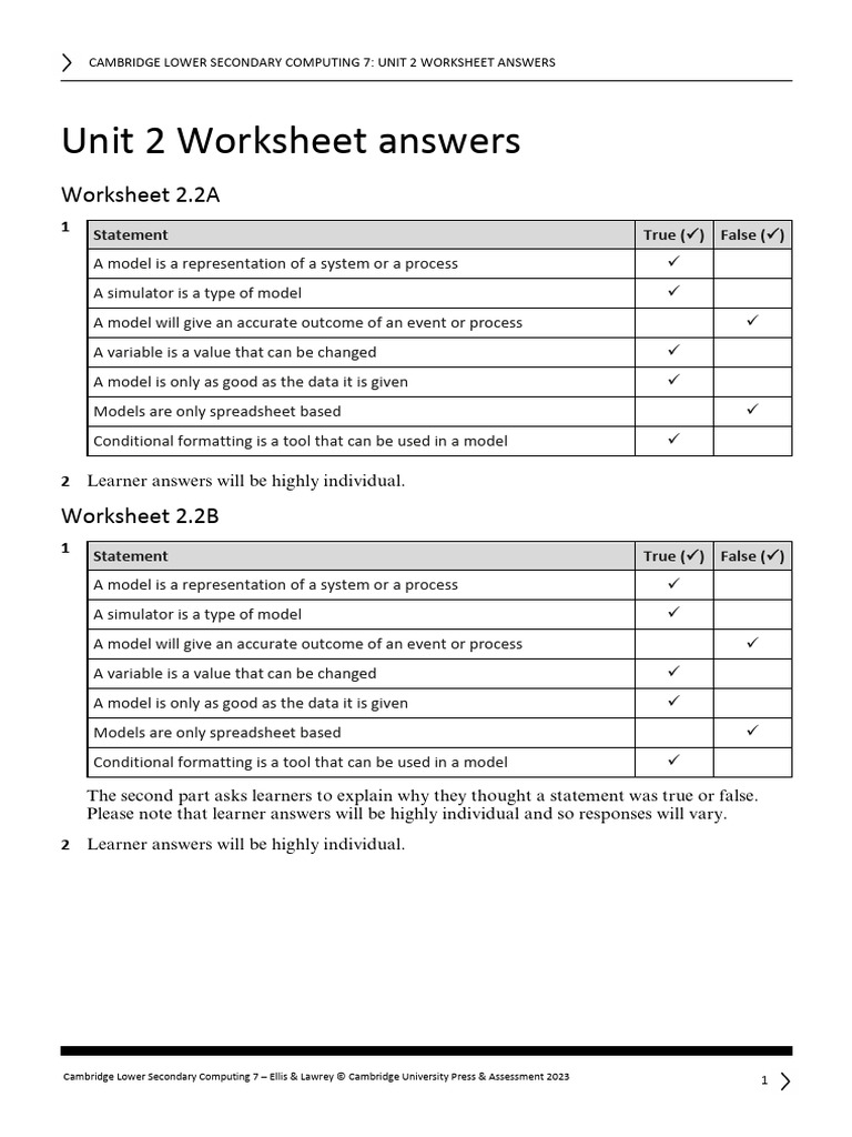 Computing 7: Unit 2 Answers | PDF | Worksheet | Spreadsheet