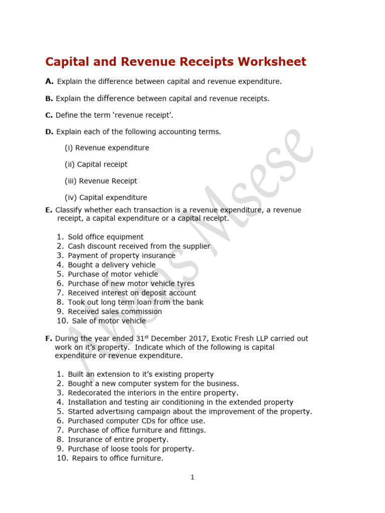 Capital vs Revenue Receipts Explained | PDF | Expense | Revenue