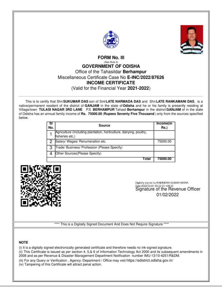 Income Certificate | PDF