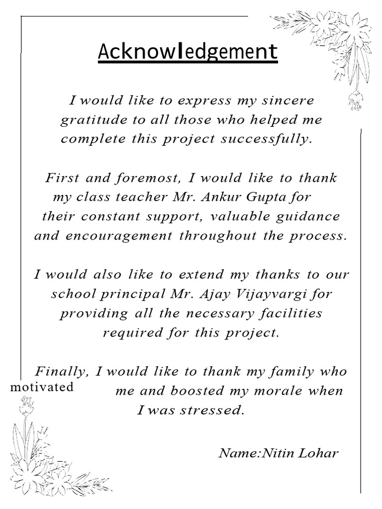 Acknowledgement Class 12 Chem. | PDF