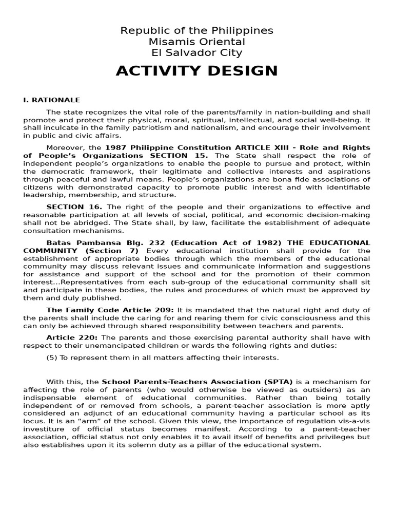 Spta Activity Design 2024 | PDF | Citizenship | Social Psychology