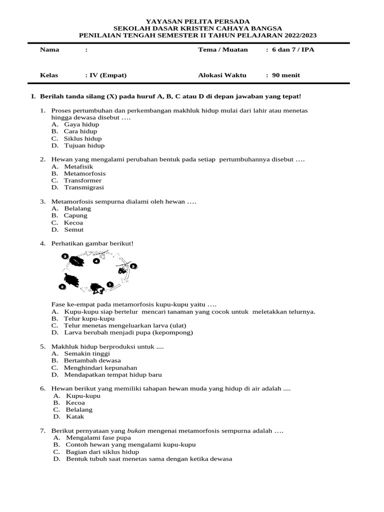 SOAL PTS 2 Tema 6-7 IPA KELAS 4 2022-2023 | PDF