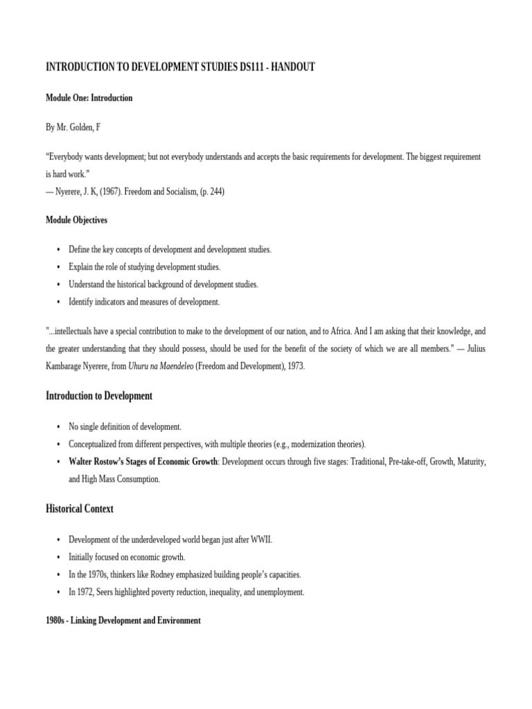 Introduction to Development Studies DS111 | PDF | Governance ...