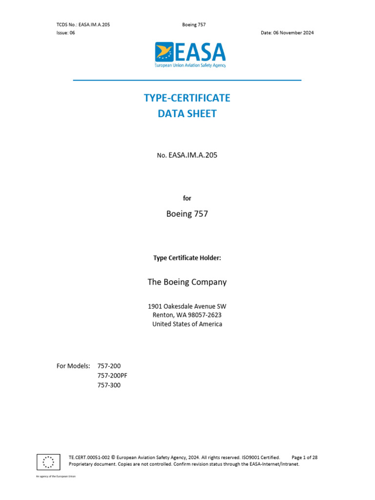 EASA TCDS IM.A.205 B757 Issue 06 | PDF | Federal Aviation ...