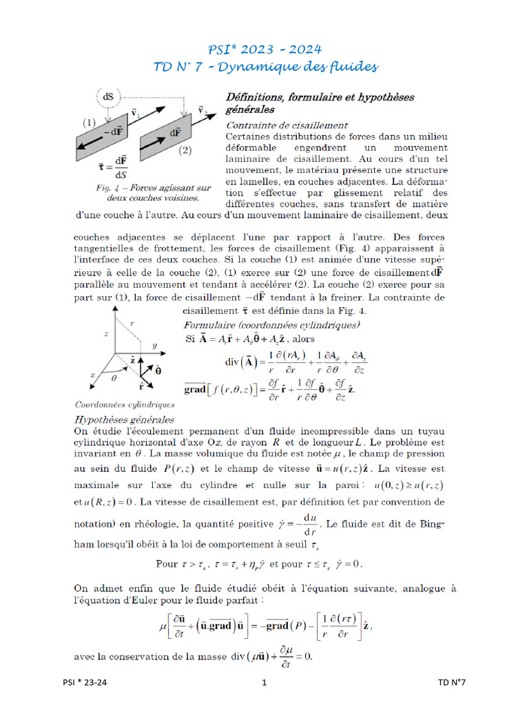 TD No7 23-24 - Dynamique Des Fluides | PDF