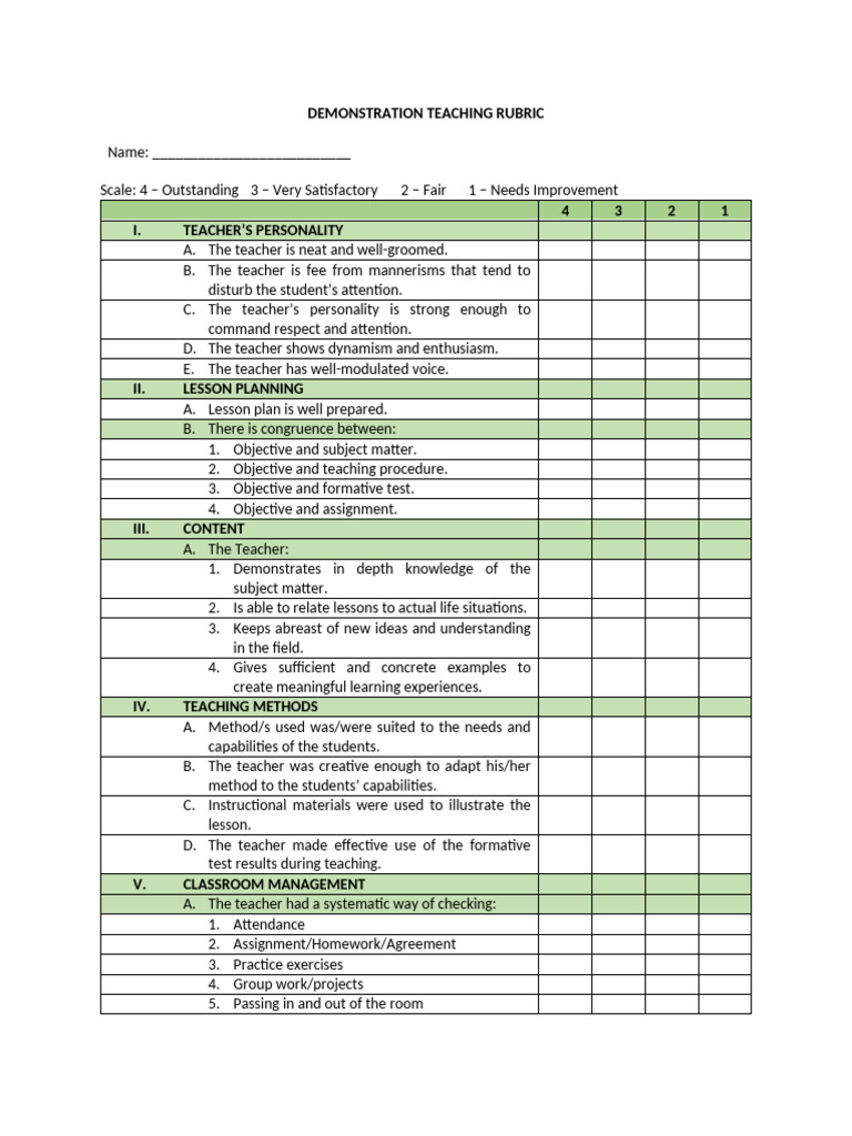 Demo Teaching Rubrics | PDF | Teachers | Teaching Method