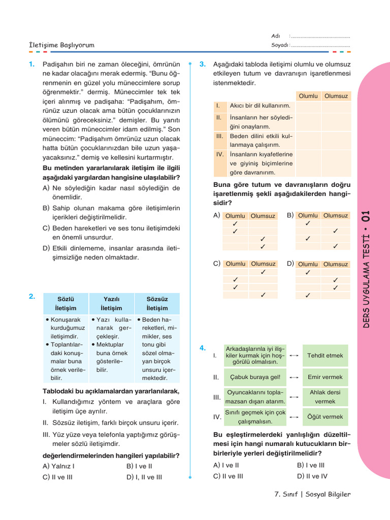 Sınıf Sosyal Bilgiler - DUT - Ornek | PDF