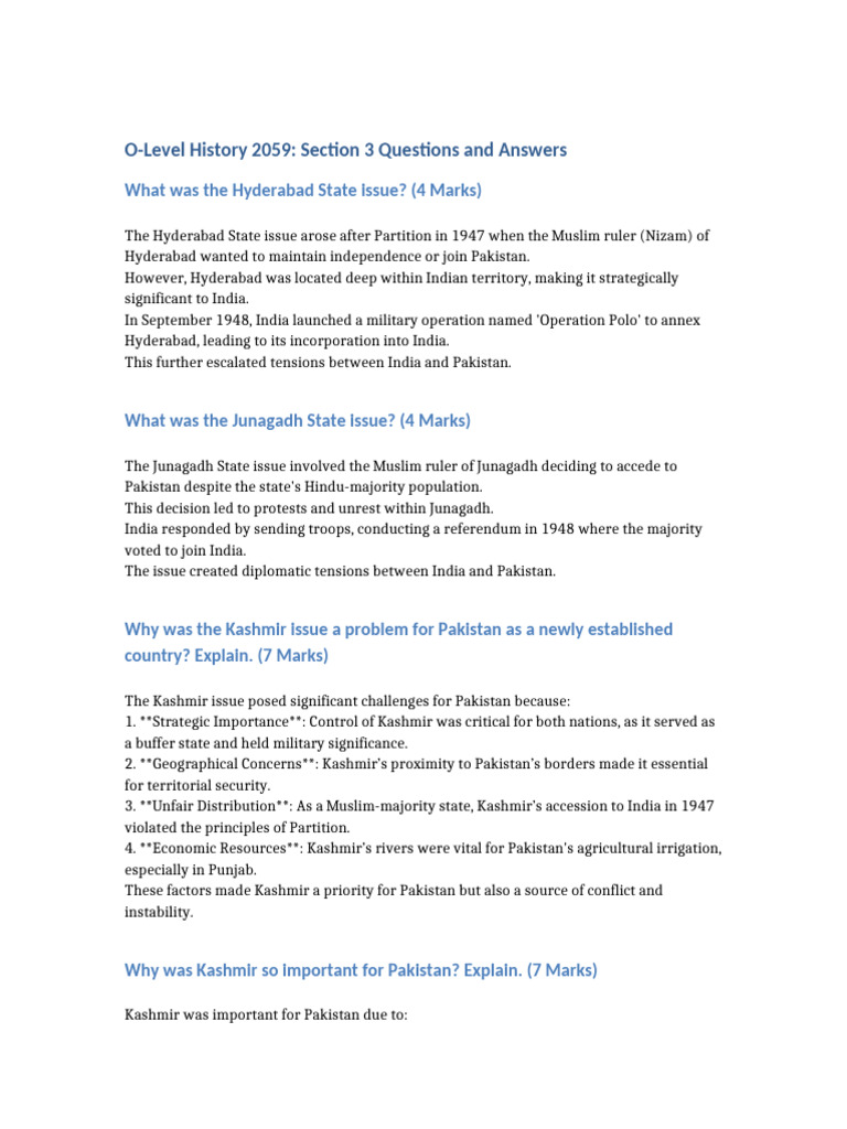 O-Level History 2059 Section 3 QA | PDF | Pakistan | Government