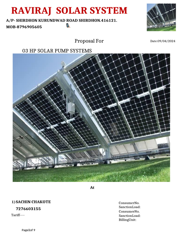 Sachin Chakote 3hp Solar Pump | PDF | Solar Power | Photovoltaic System