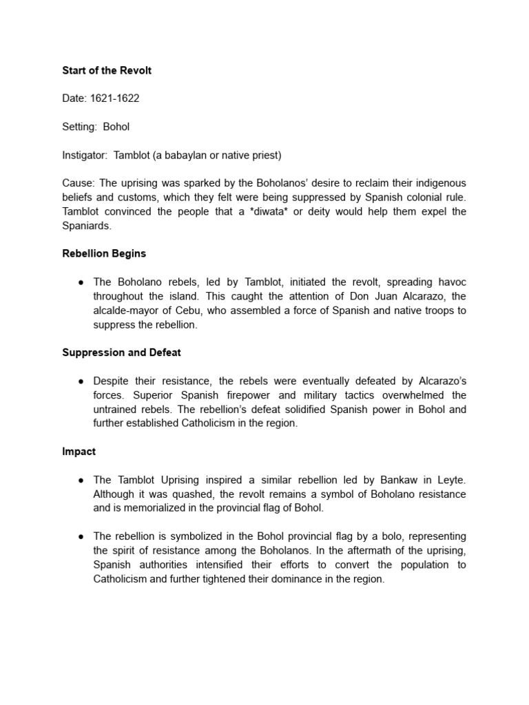 Tamblot Uprising: Bohol's 1621 Rebellion | PDF