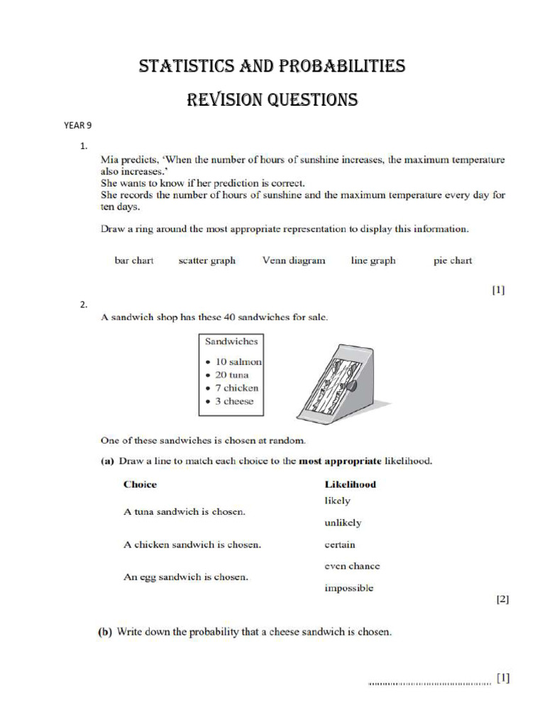 Probabilities Revision Questions | PDF