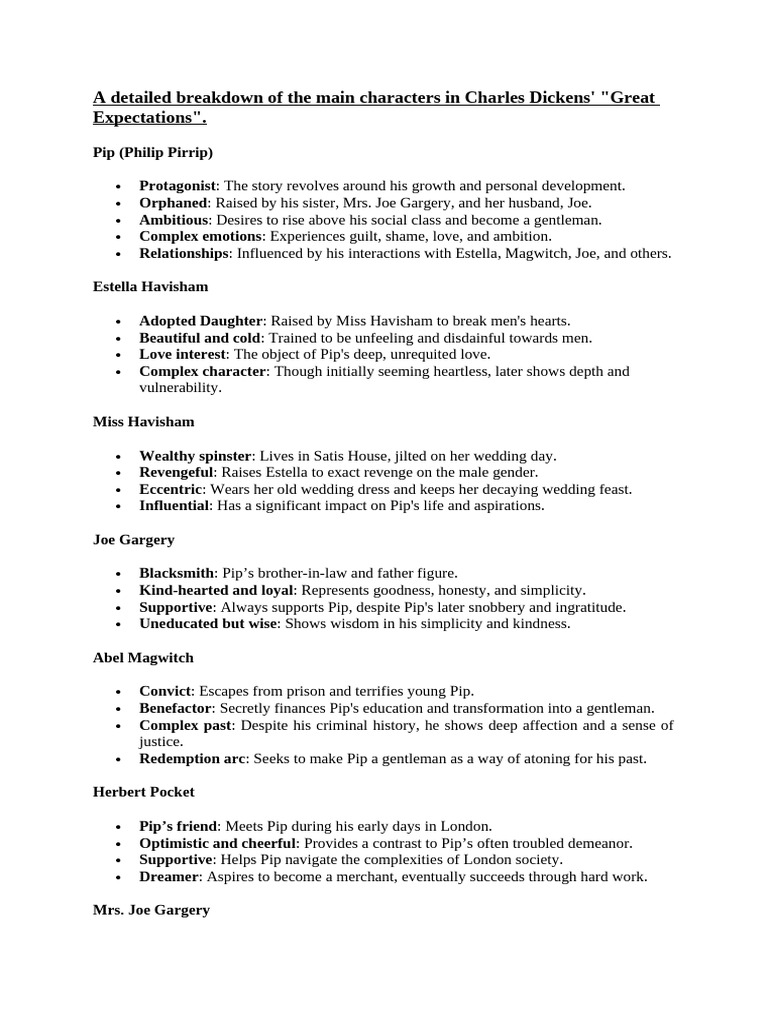 Characters (Great Expectation) | PDF | Great Expectations | Estella ...