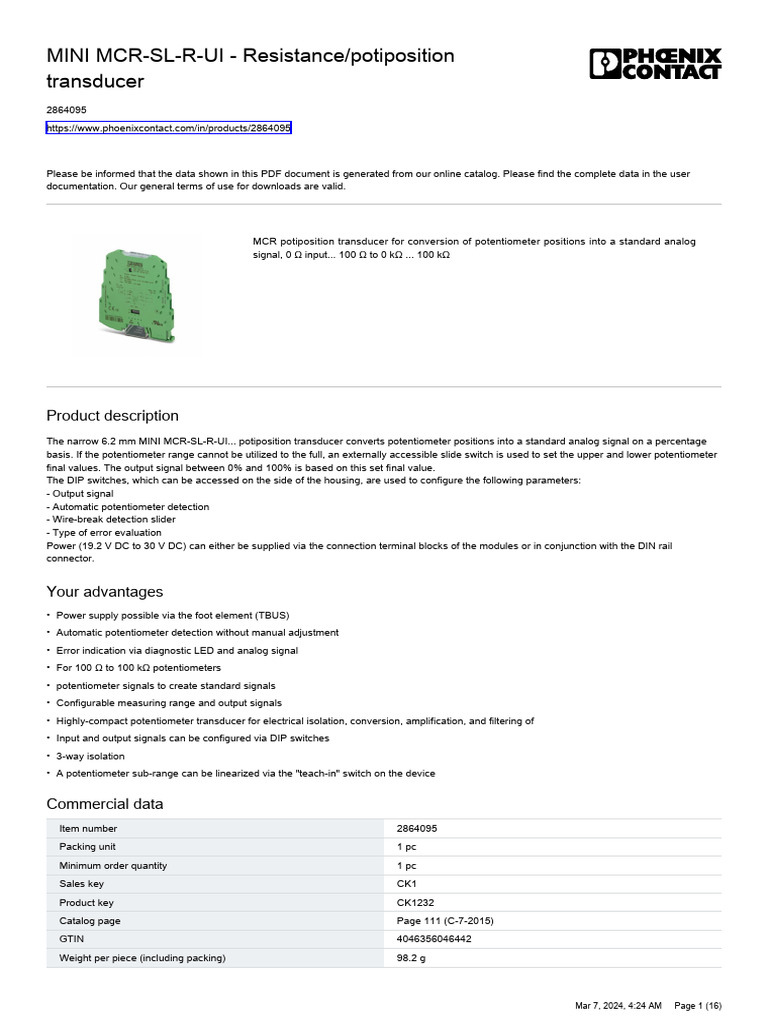 Phoenix-Contact-2864095-En R To I Converter | PDF | Manufactured Goods ...