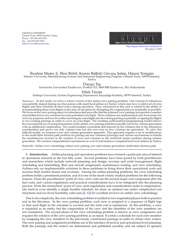 Solving A Robust Airline Crew Pairing PR | PDF | Linear Programming ...