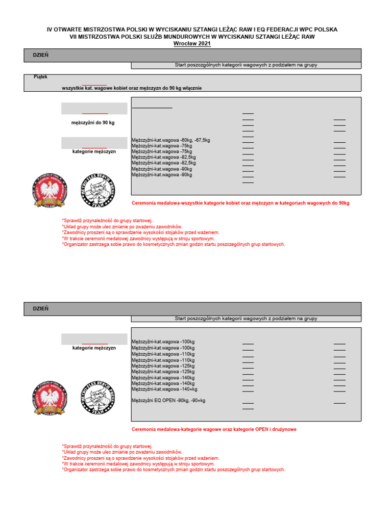 IV OTWARTE MP WPC W BP I EQ & MP SM HARMONOGRAM | PDF