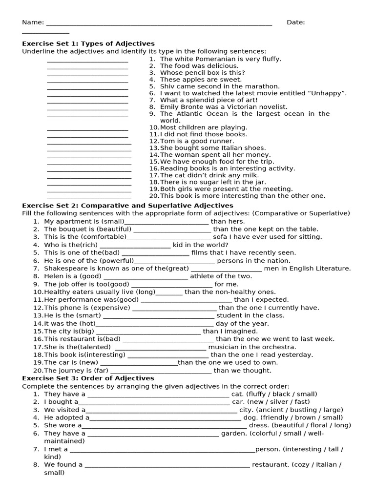 Quiz Adjectives | PDF