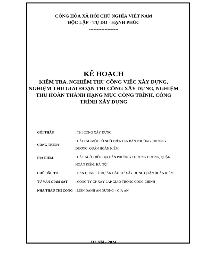 Ke Hoach Kiem Tra, Nghiem Thu Cong Viec Xay Dung, Giai Doan Thi Cong Xay Dung | PDF