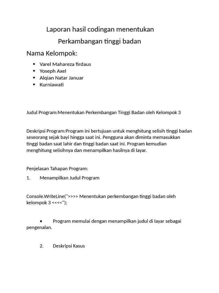 Laporan Codingan Tinggi Badan | PDF