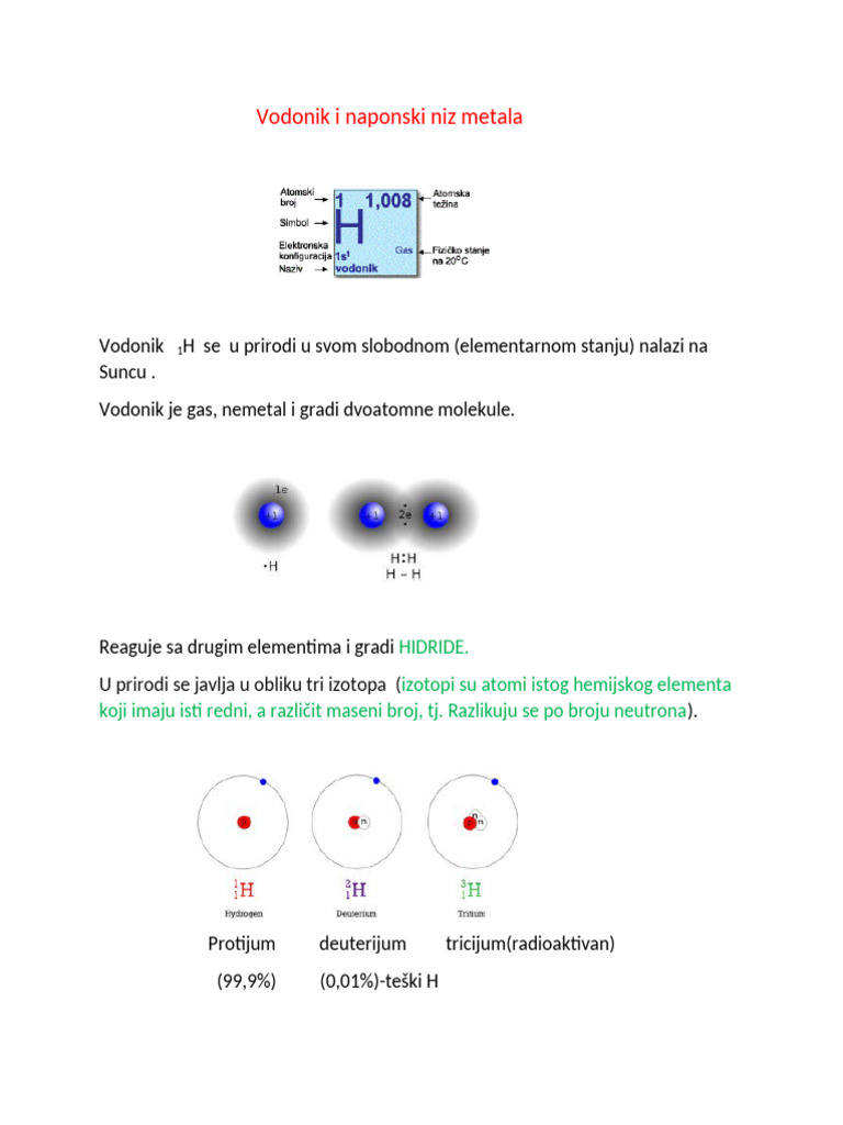 Vodonik I Naponski Niz Metala + Poslati Prilog Ogleda | PDF