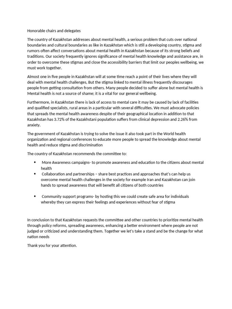 Opening Speech Pdf Mental Health Social Stigma