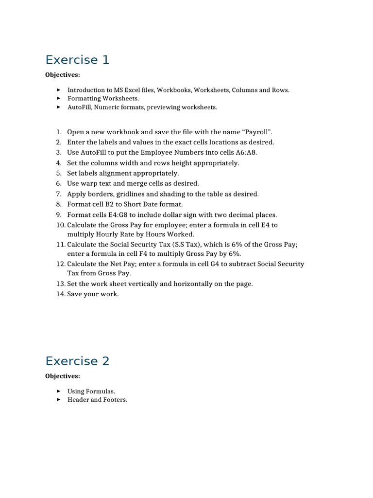 Excel Exercise 1-2 | PDF