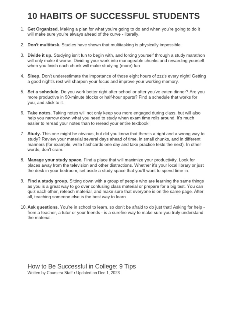 10 Habits of Successful Students | PDF | Disciplines | Goal