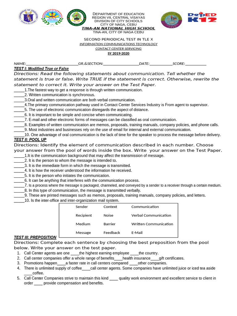 TQ Tle 10first Grading | PDF | Communication | Human Communication