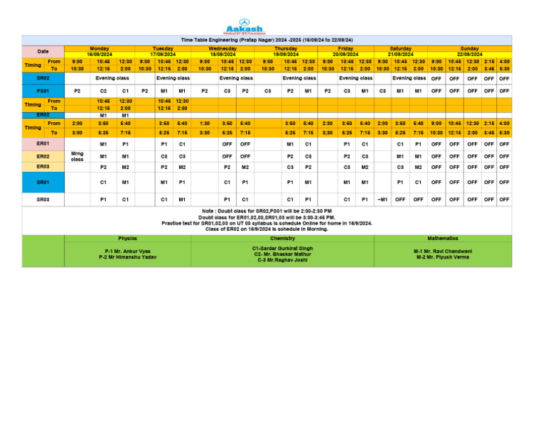 Engineering - Time Table J4 - 16-09-24 To 22-09-24 | PDF