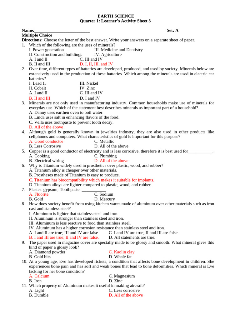 QUIZ MODULE 3 - Uses of Mierals To Society and Ore Minerals | PDF ...