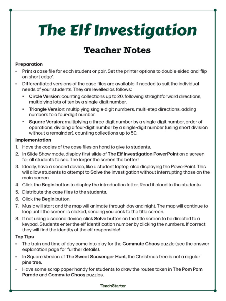 Digital Christmas Escape Roomforthe Classroom Elf Investigation Student ...