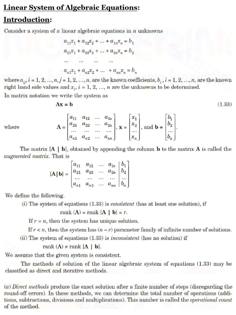 MAT301 Unit IV Notes 4 Linear System of Algebraic Equations | PDF