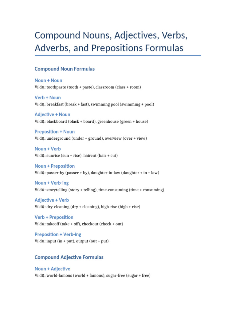 Complete Compound Formulas All Types | PDF | Adverb | Adjective