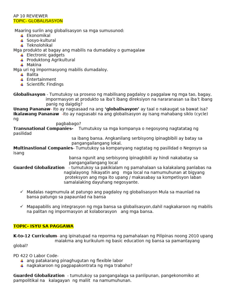 Ap 10 Reviewer 1 | PDF