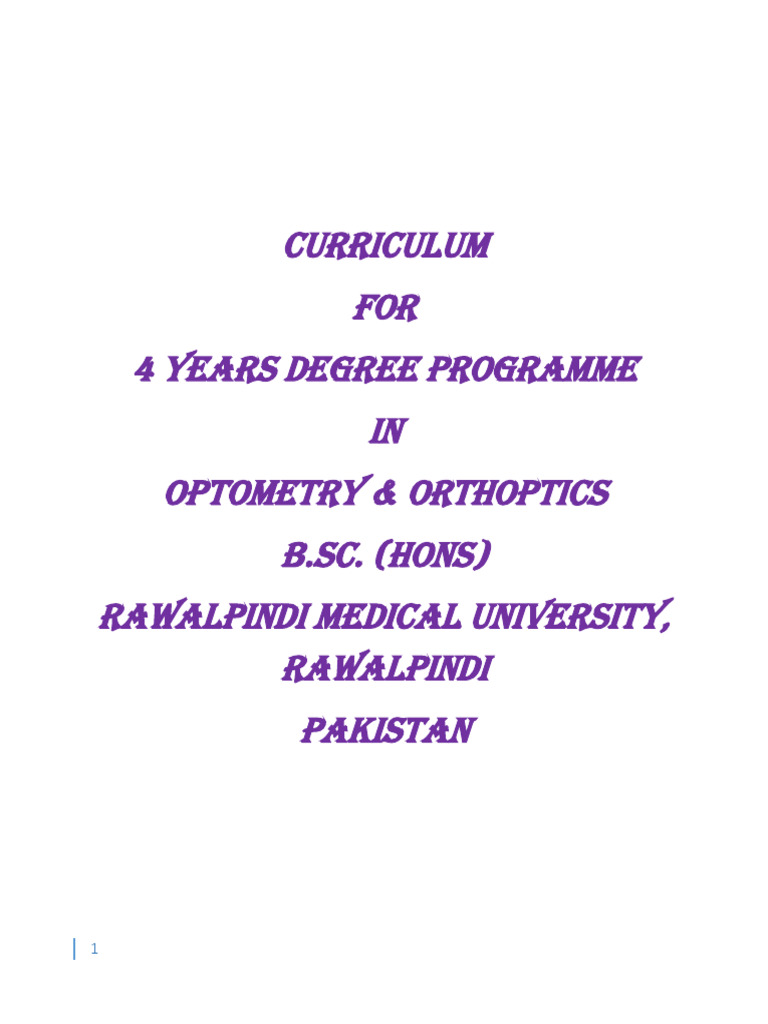 B.Sc. in Optometry & Orthoptics Curriculum | PDF | Visual Acuity ...