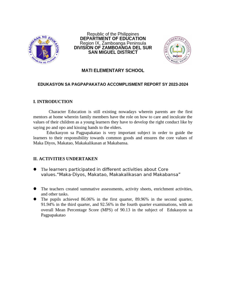 EsP Accomplishment Report | PDF